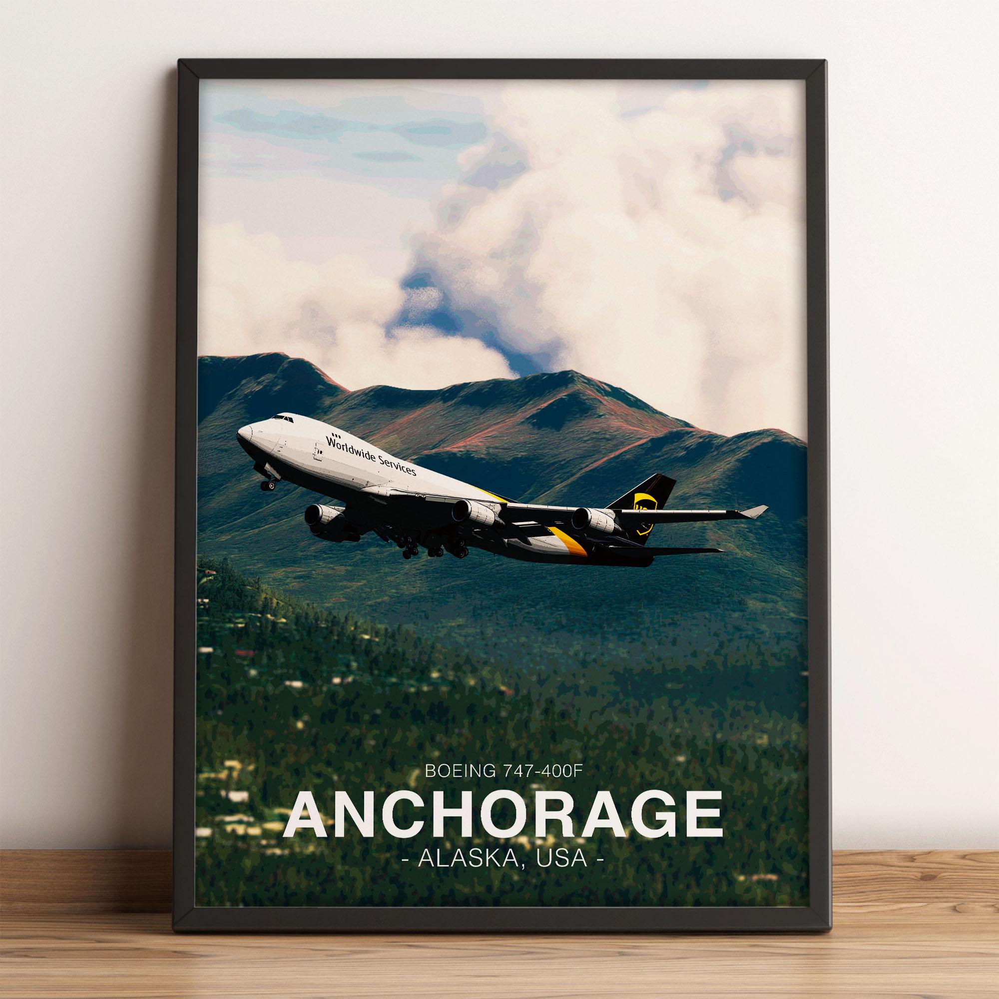 UPS Boeing 747 Poster | Anchorage Alaska Landscape | Aviation Art Print ...