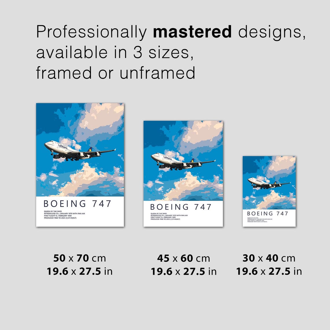 Lufthansa Boeing 747 Poster | Detailed Aviation Art Print | Civil ...