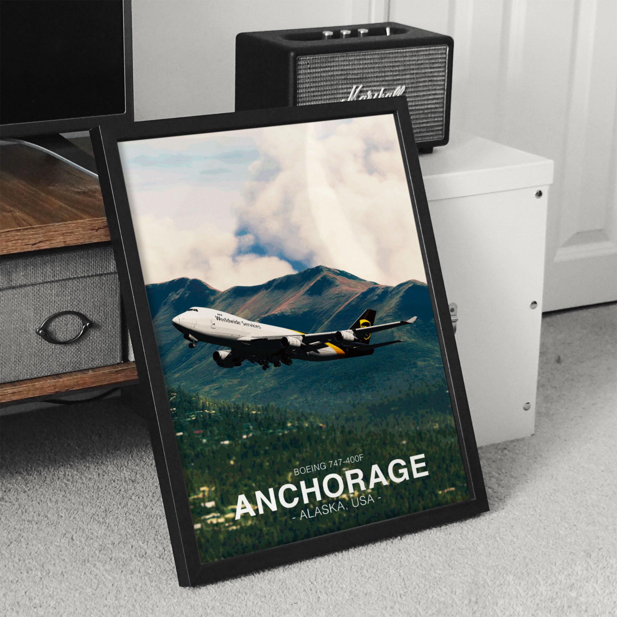 UPS Boeing 747 Poster | Anchorage Alaska Landscape | Aviation Art Print ...