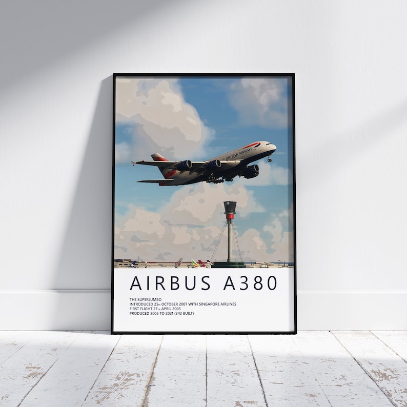 British Airways Airbus A380 Poster Aviation Art for Pilots ...