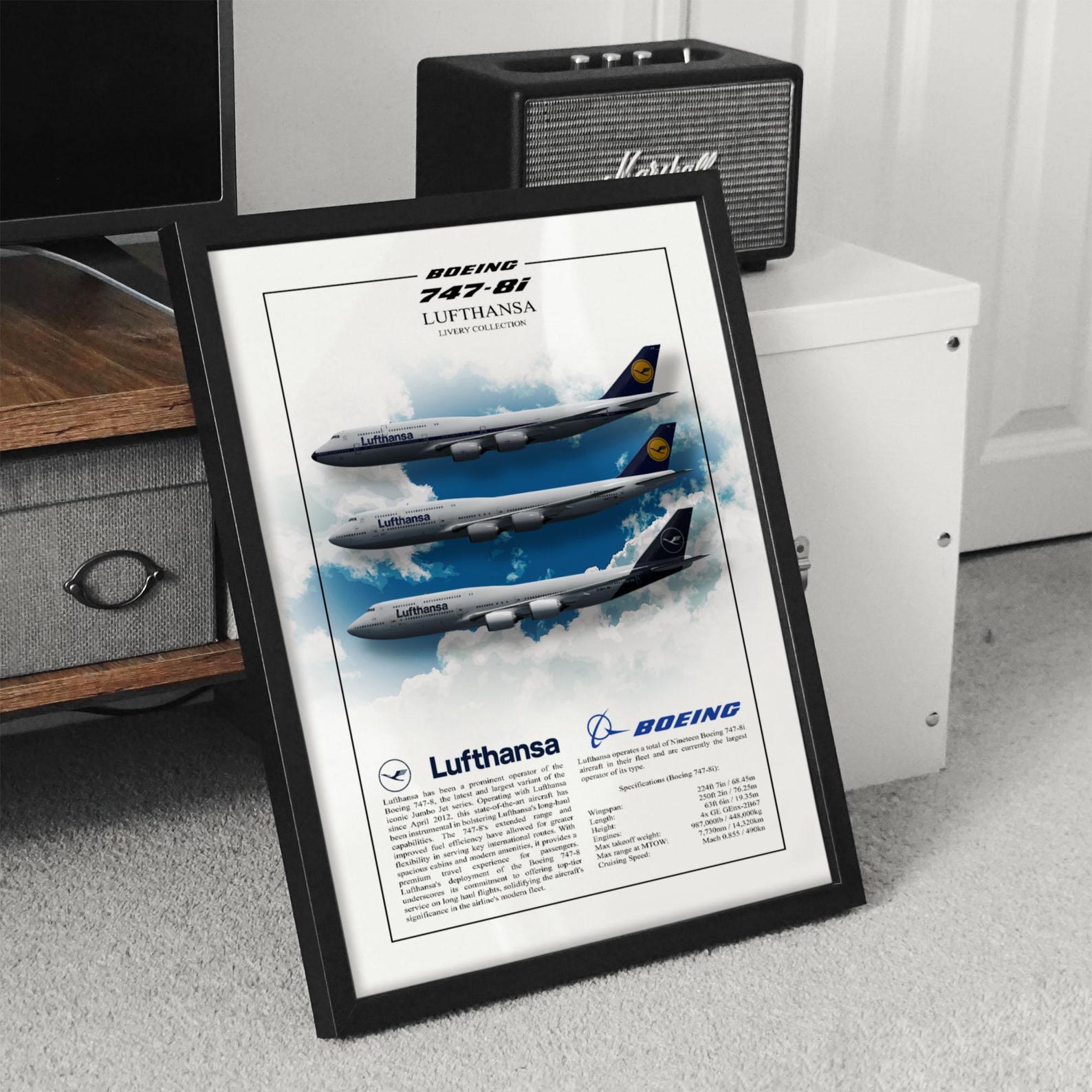 Lufthansa Boeing 747 Poster | Detailed Aviation Art Print | Civil ...