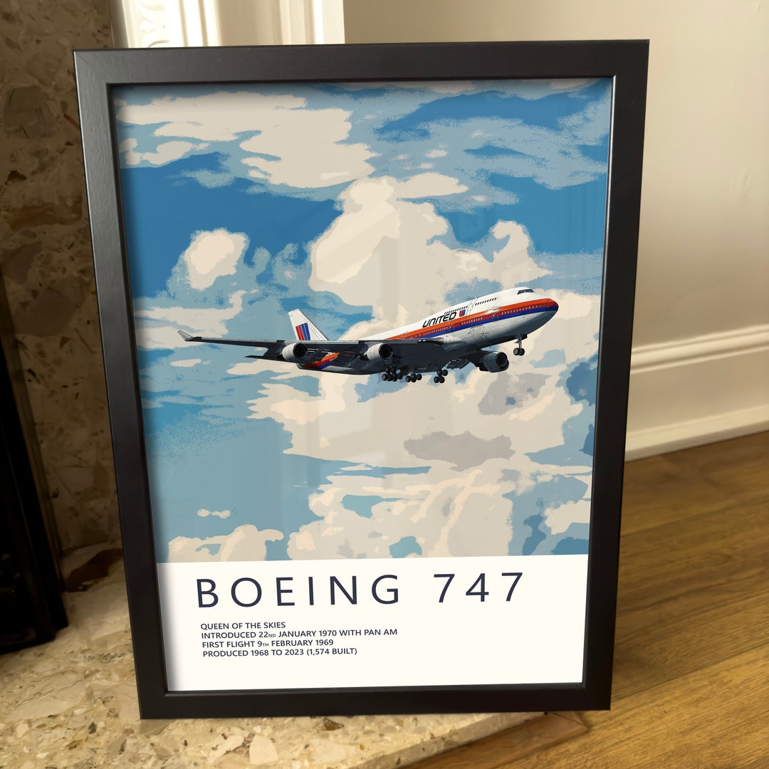 United Airlines Boeing 747 Poster - Saul Bass Tulip - Plane Art for ...