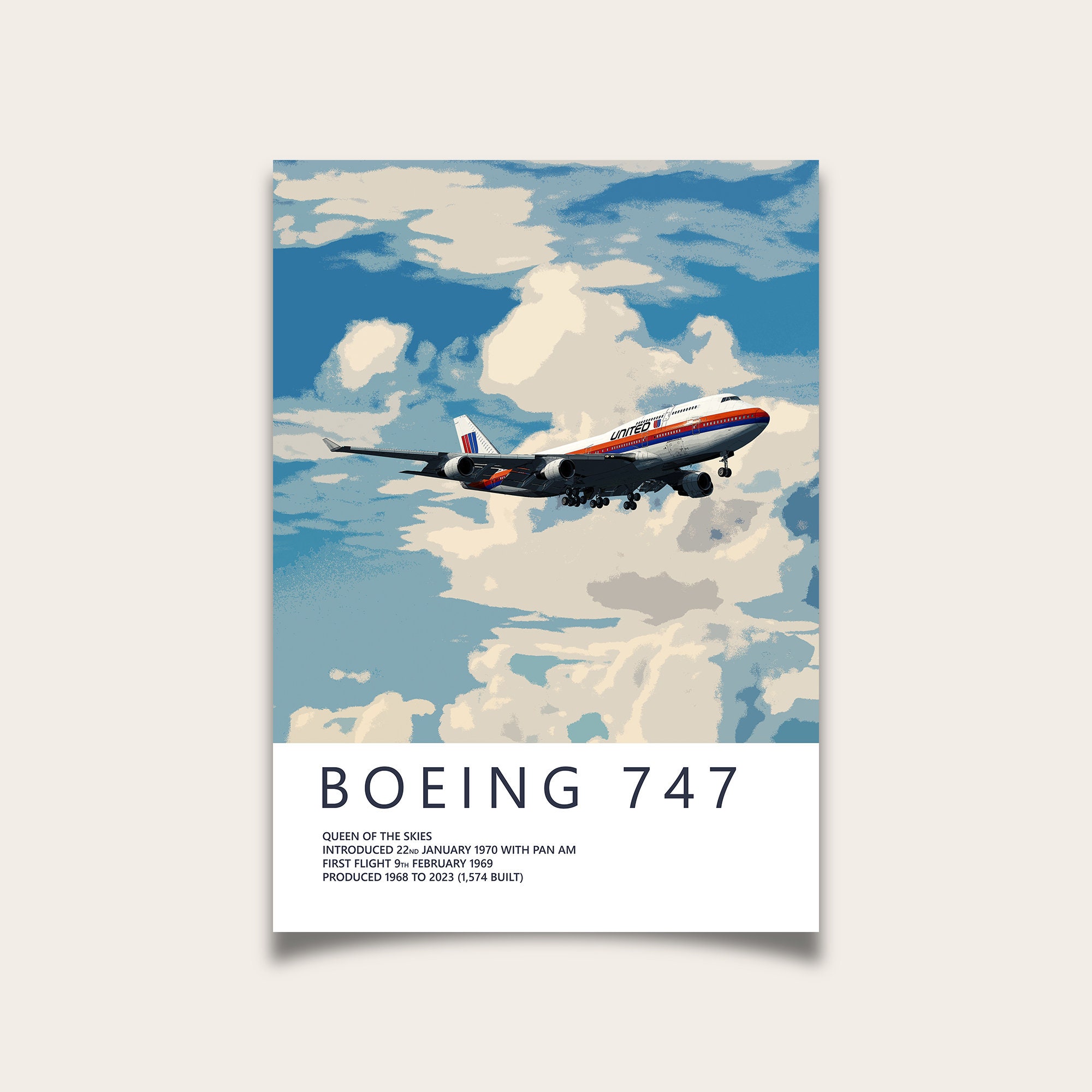 United Airlines Boeing 747 Poster - Saul Bass Tulip - Plane Art for ...