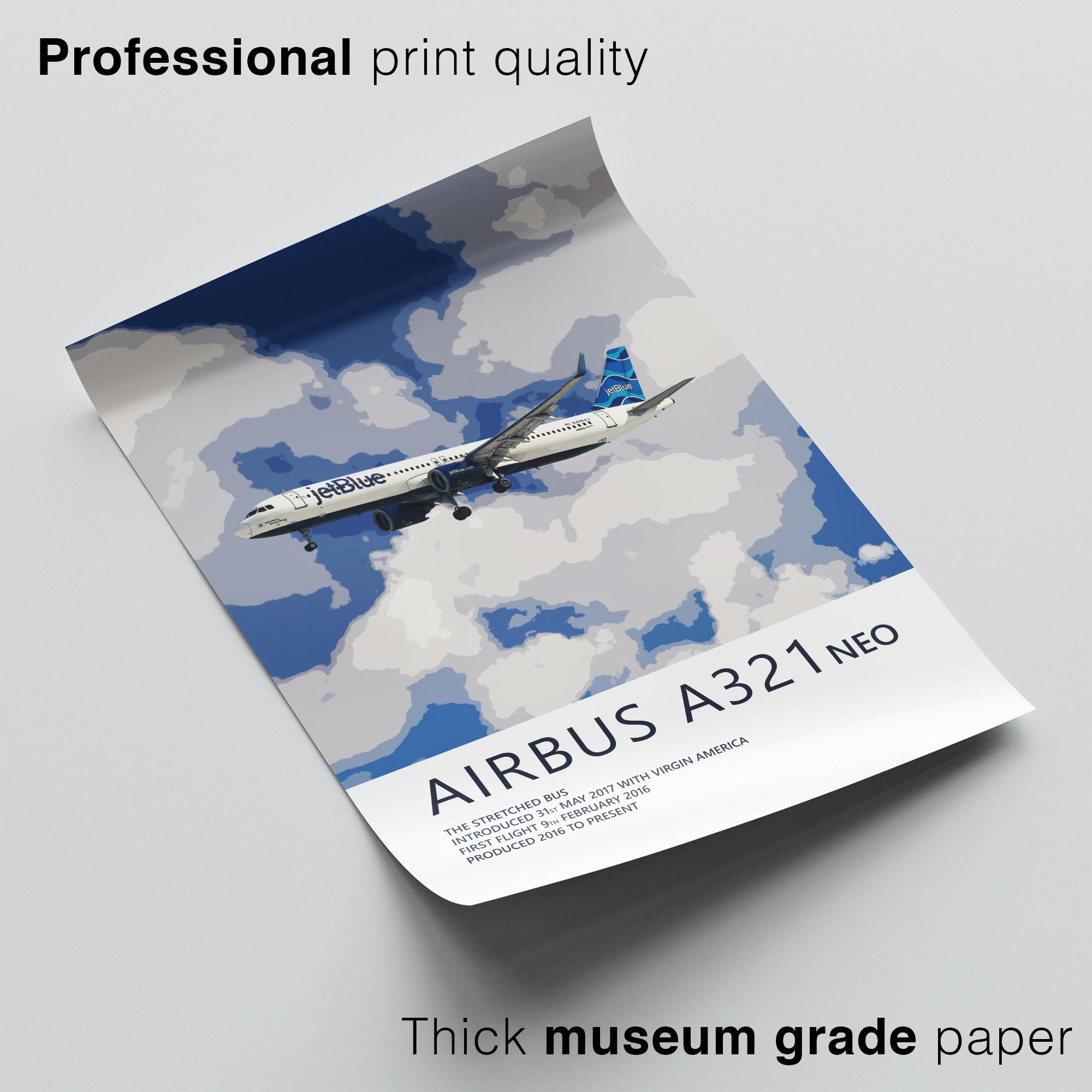 Jetblue Airbus A321 NEO Poster | Detailed Aviation Art Print | Civil ...