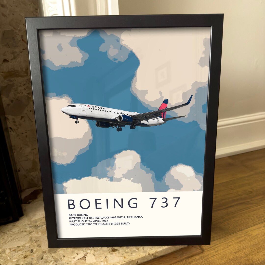 Delta Air Lines Boeing 737 Poster Fine Aviation Artwork Airplane ...