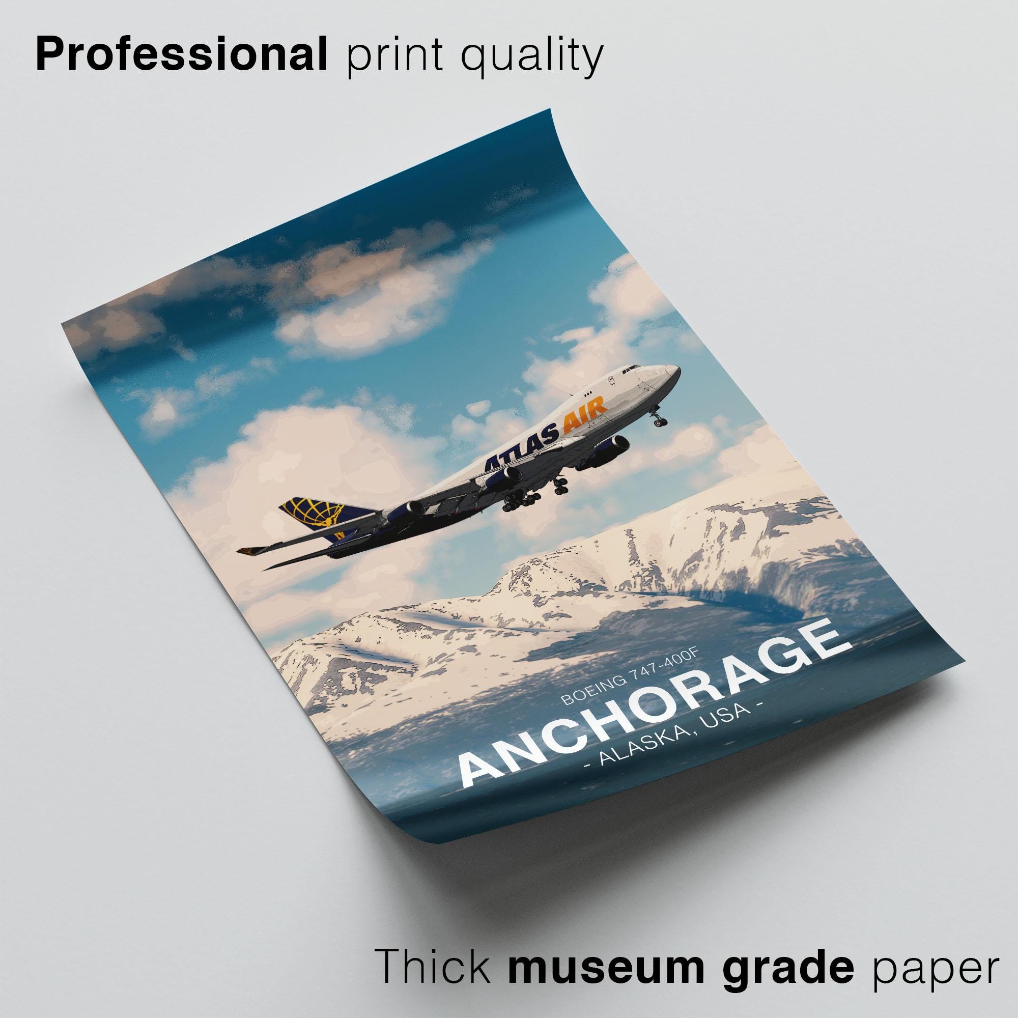 Atlas Air Boeing 747 Poster | Anchorage Alaska Landscape | Aviation Art ...