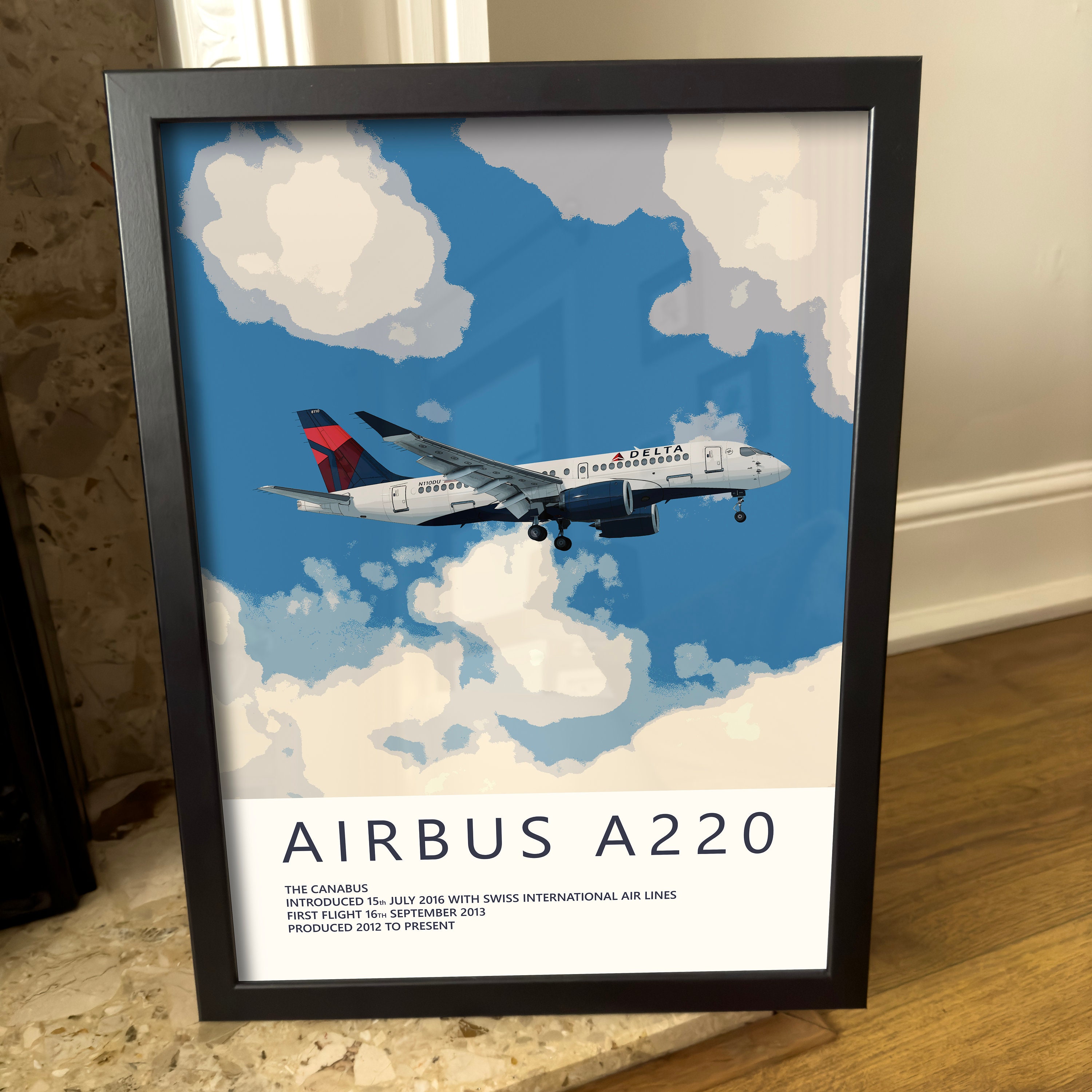 Delta Air Lines Airbus A220 Poster Fine Aviation Artwork Airplane ...