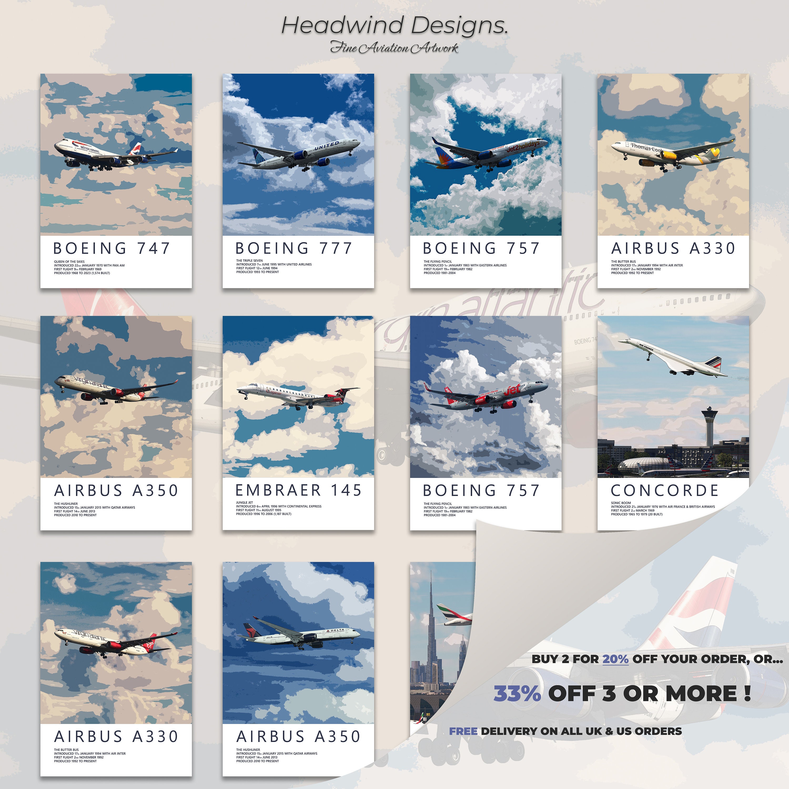 United Airlines Boeing 747 Poster - Saul Bass Tulip - Plane Art for ...