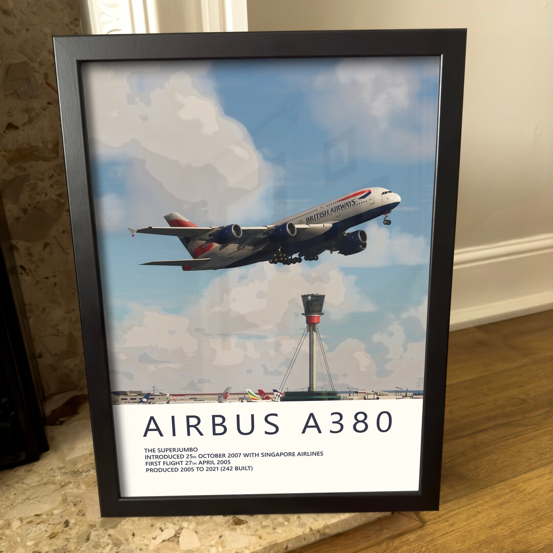 British Airways Airbus A380 Poster - Heathrow - Plane Art for Aviation ...
