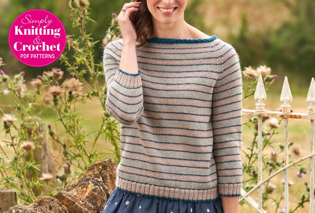 Striped Jumper Knitting Pattern - Sweater - Cropped Sleeves - PDF Download Only - Etsy