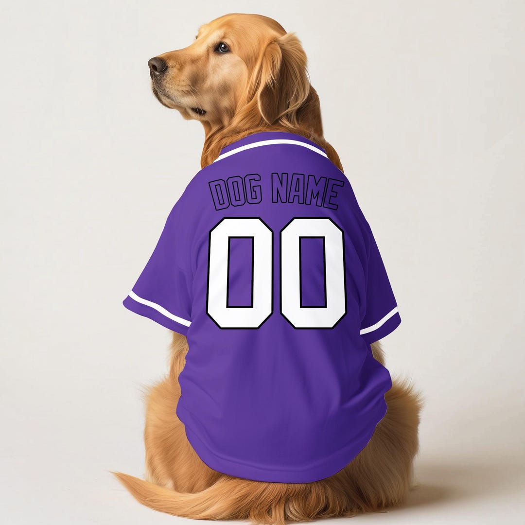 Custom Dog Baseball Jersey Purple With White Trim, Personalized Pet ...