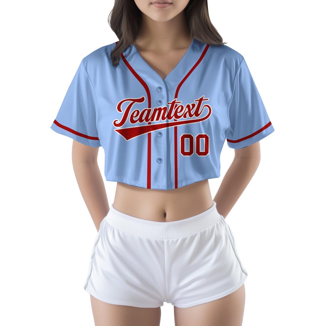 Sky Blue Cheerleading Crop Jersey Custom Name and Number Embroidery or ...