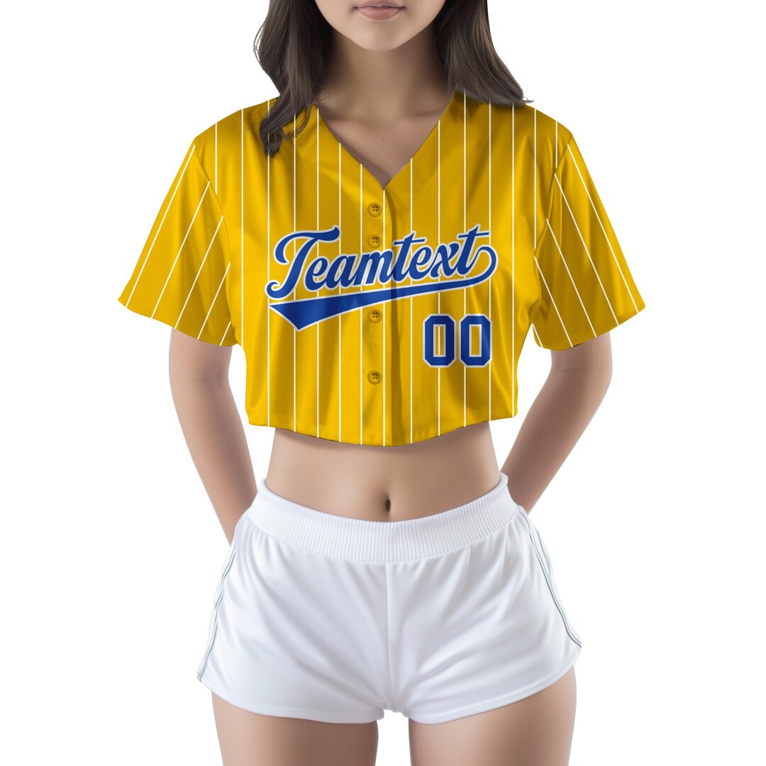 Yellow Blue Cheerleading Stripe Crop Jersey Custom Team Name Number ...