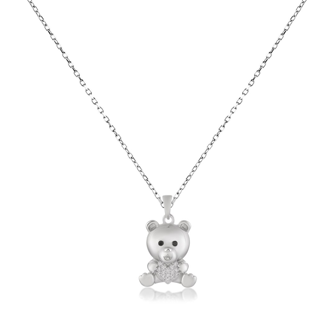 Sterling Silver Teddy Bear Necklace With Cubic Zircon, Perfect Gift for ...