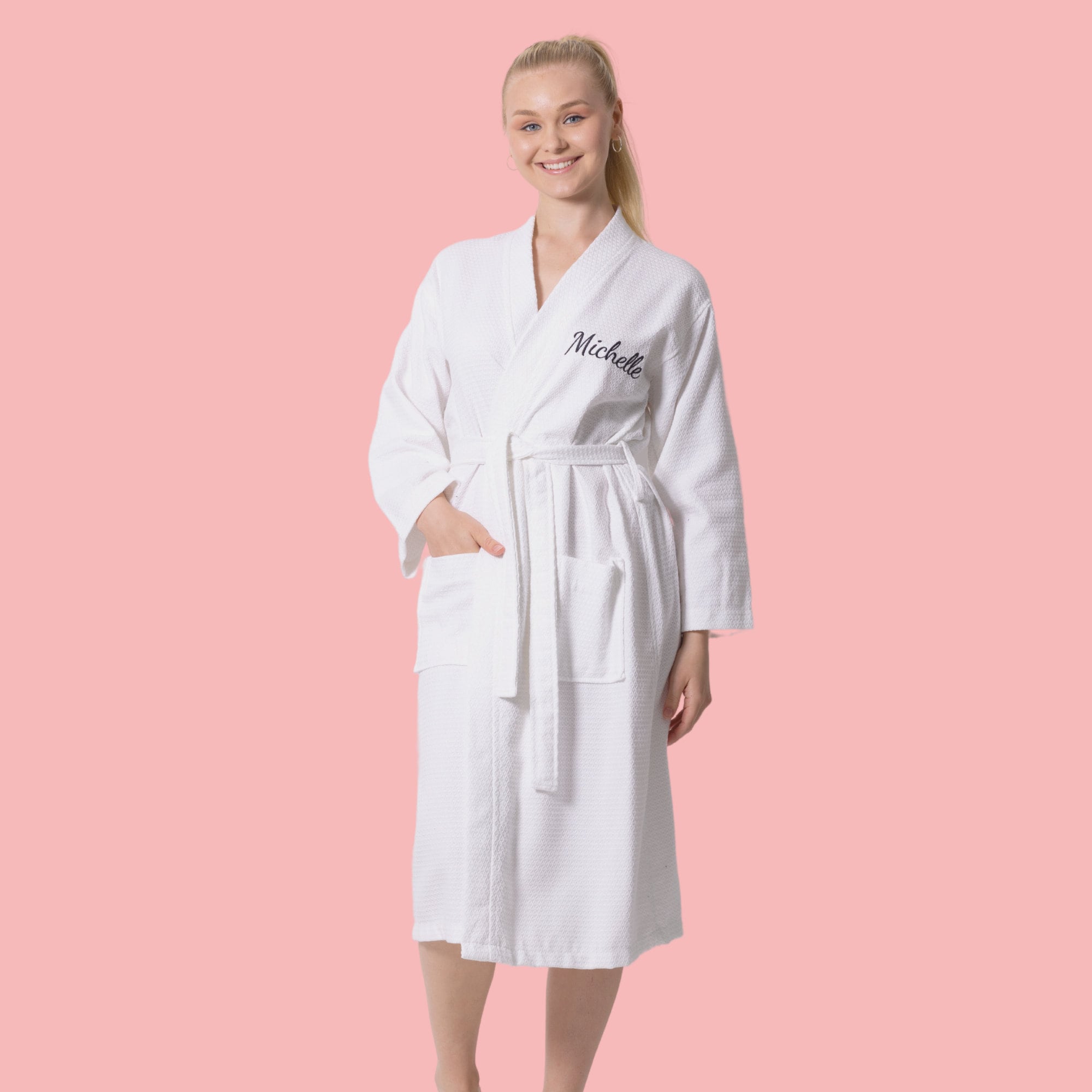 Custom Embroidered 100% Cotton Waffle Diamond Robe, Personalized ...
