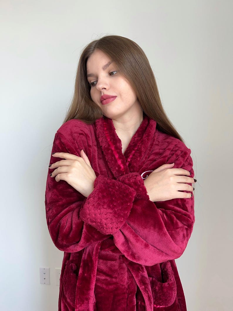 Personalized Plush Robe – Soft Fleece Red Bathrobe With Belt and ...