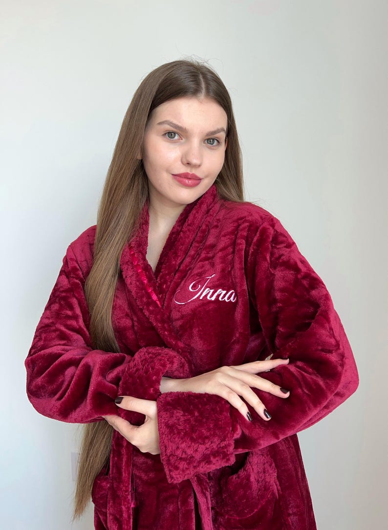 Personalized Plush Robe – Soft Fleece Red Bathrobe With Belt and ...