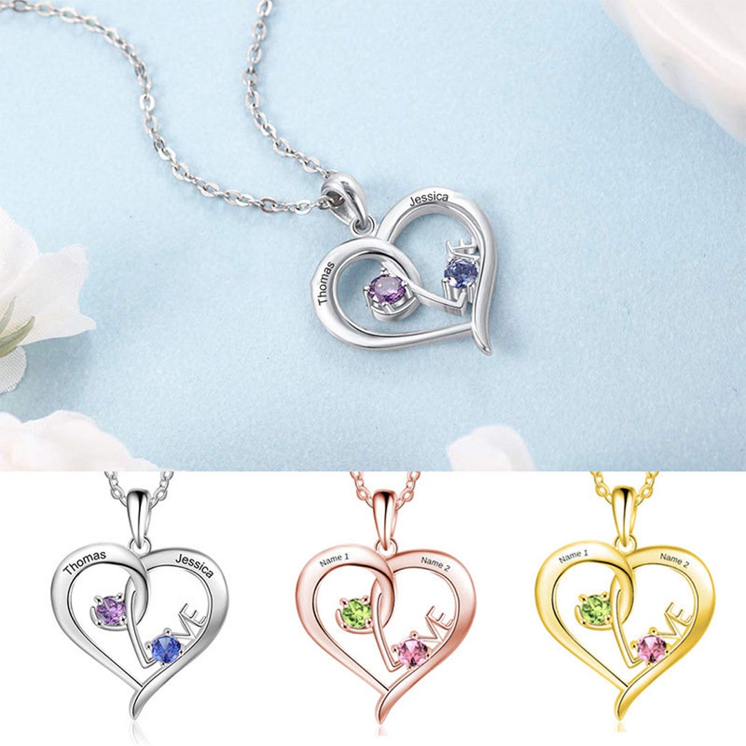 Collarbone Chain Birthstone Necklace Heart Pendant Necklace - Etsy