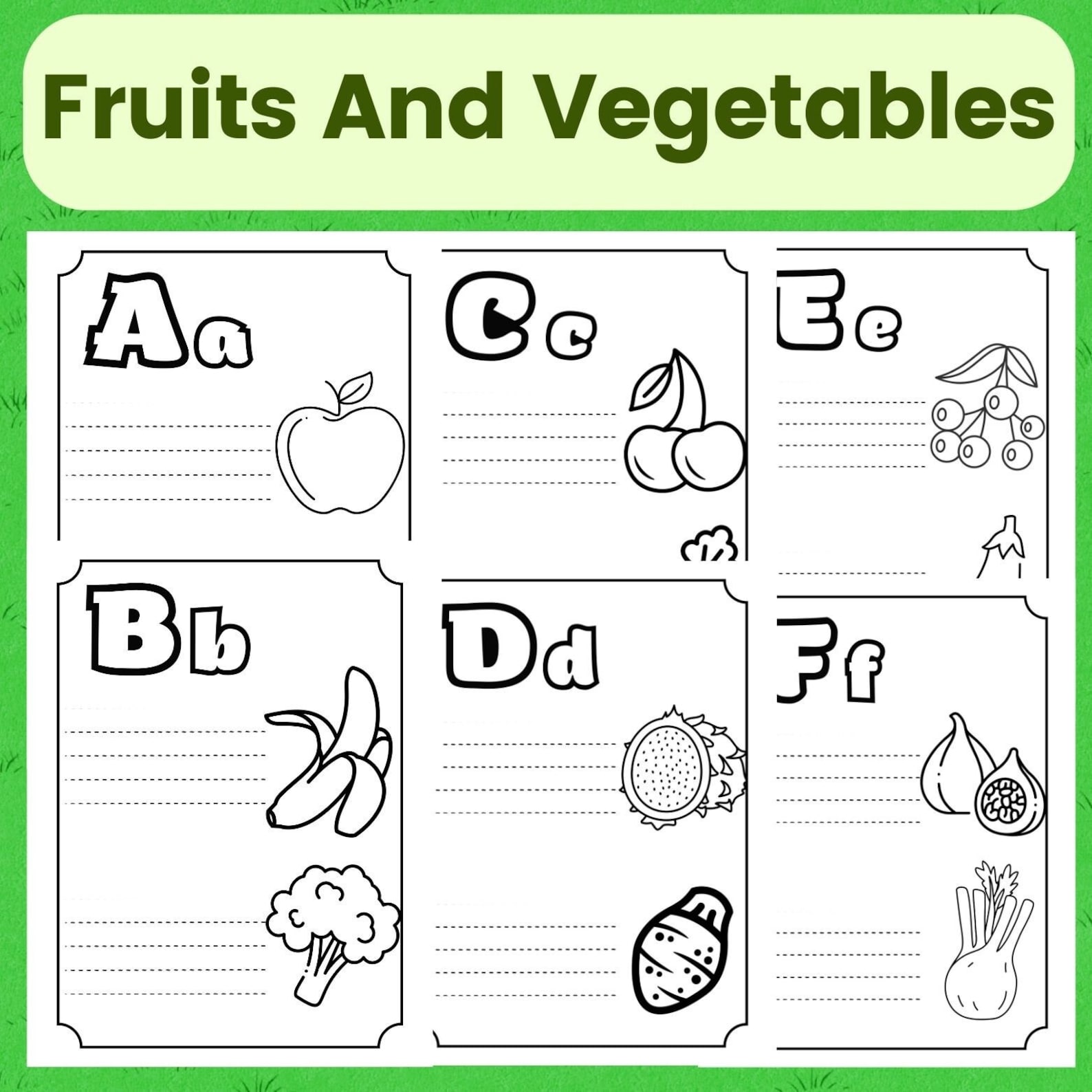 Printable Alphabet Coloring Pages, Fruits and Vegetables Coloring ...