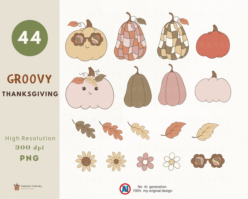 Pastel Groovy Thanksgiving Clipart, Thanksgiving Png, Retro Clipart ...