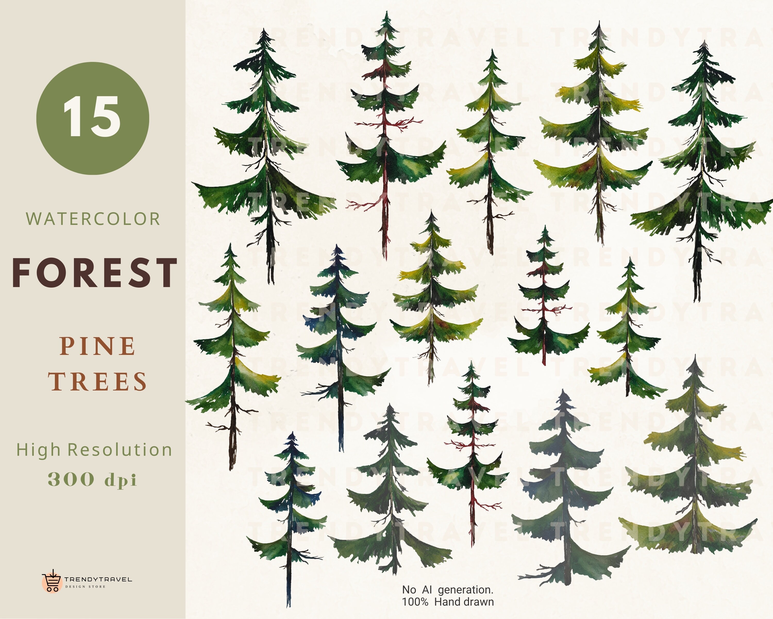 Watercolor Pine Tree Clipart, Watercolor Clipart, Pine Tree Png, Forest ...