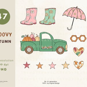 Groovy Retro Autumn Clipart, Fall Clipart, Autumn Png, Thanksgiving Png ...