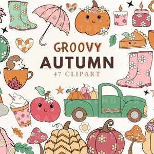 Groovy Retro Autumn Clipart, Fall Clipart, Autumn Png, Thanksgiving Png ...