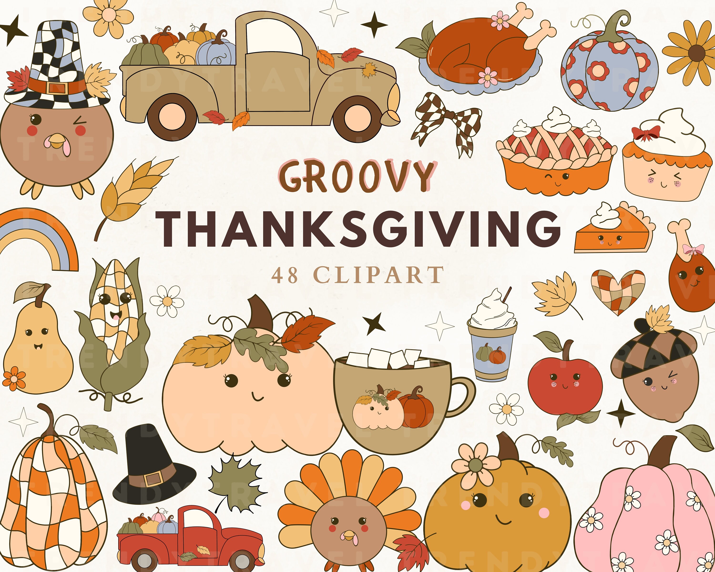Groovy Thanksgiving Clipart, Thanksgiving Png, Fall Clipart, Autumn Png ...