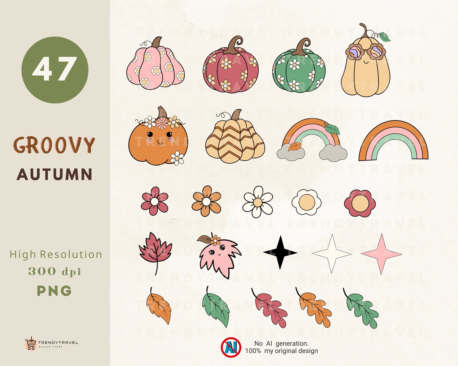 Groovy Retro Autumn Clipart, Fall Clipart, Autumn Png, Thanksgiving Png ...
