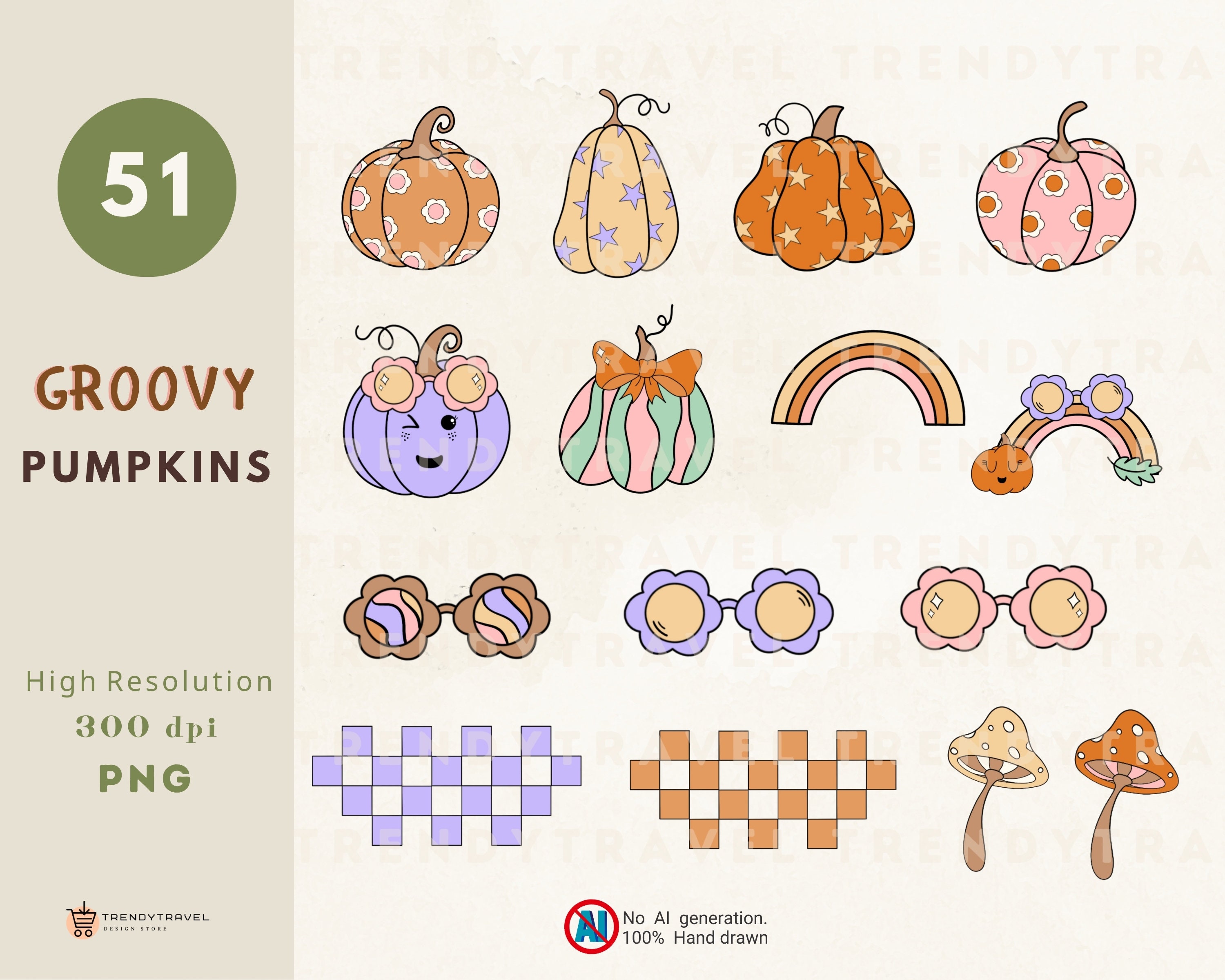 Retro Groovy Pumpkin Clipart, Halloween Clipart, Autumn Png, Trendy ...