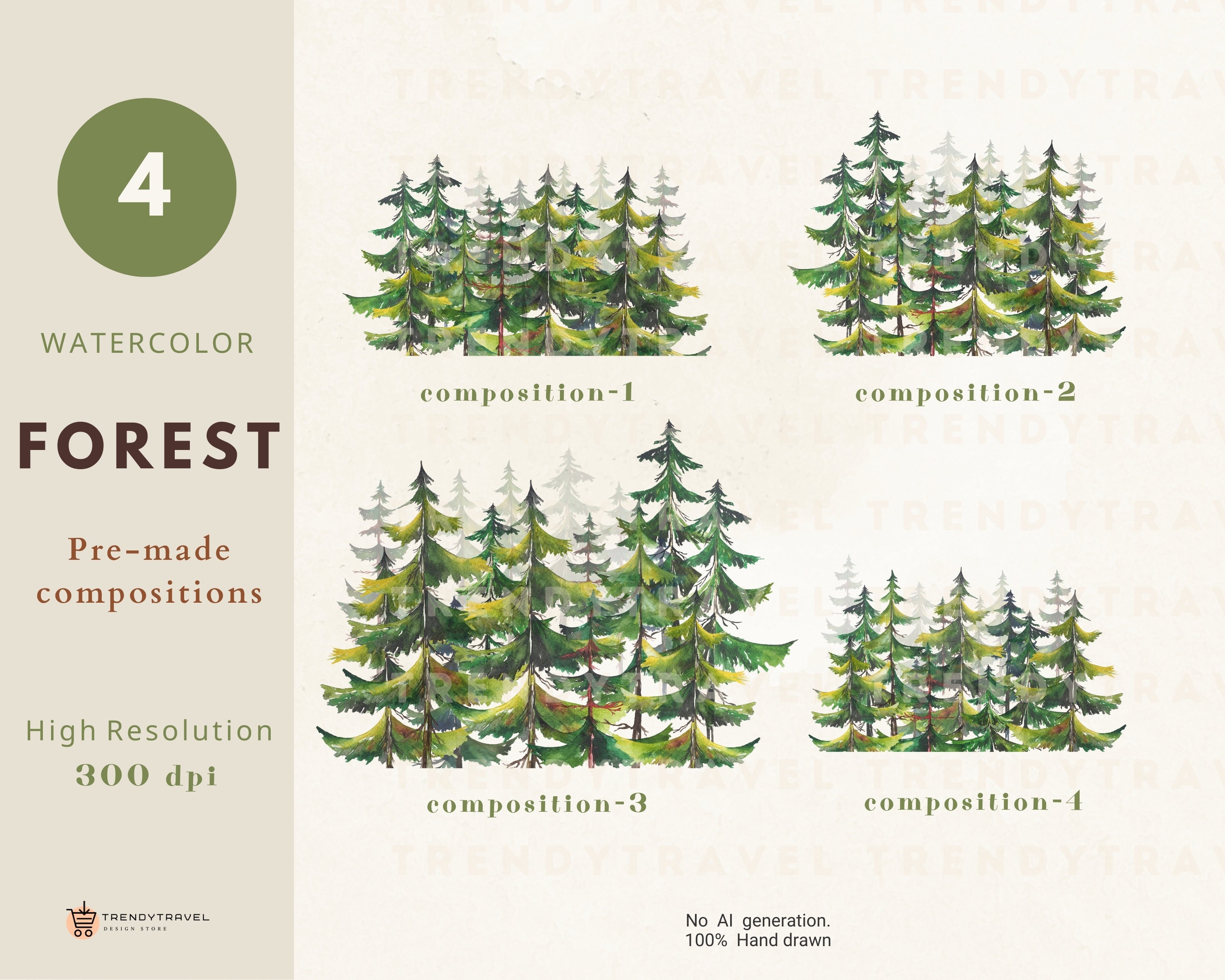 Watercolor Pine Tree Clipart, Watercolor Clipart, Pine Tree Png, Forest ...