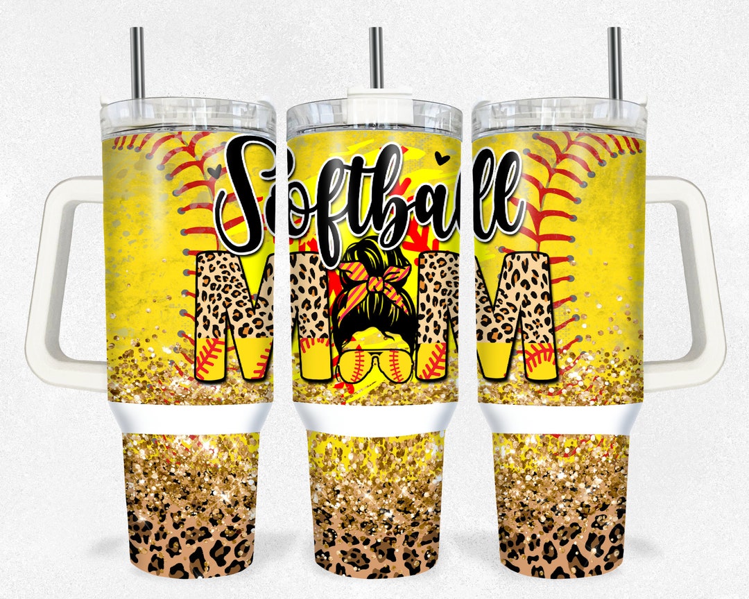 Softball Baseball Mom Cheetah Glitter 40 Oz 2 Piece Tumbler Sublimation ...