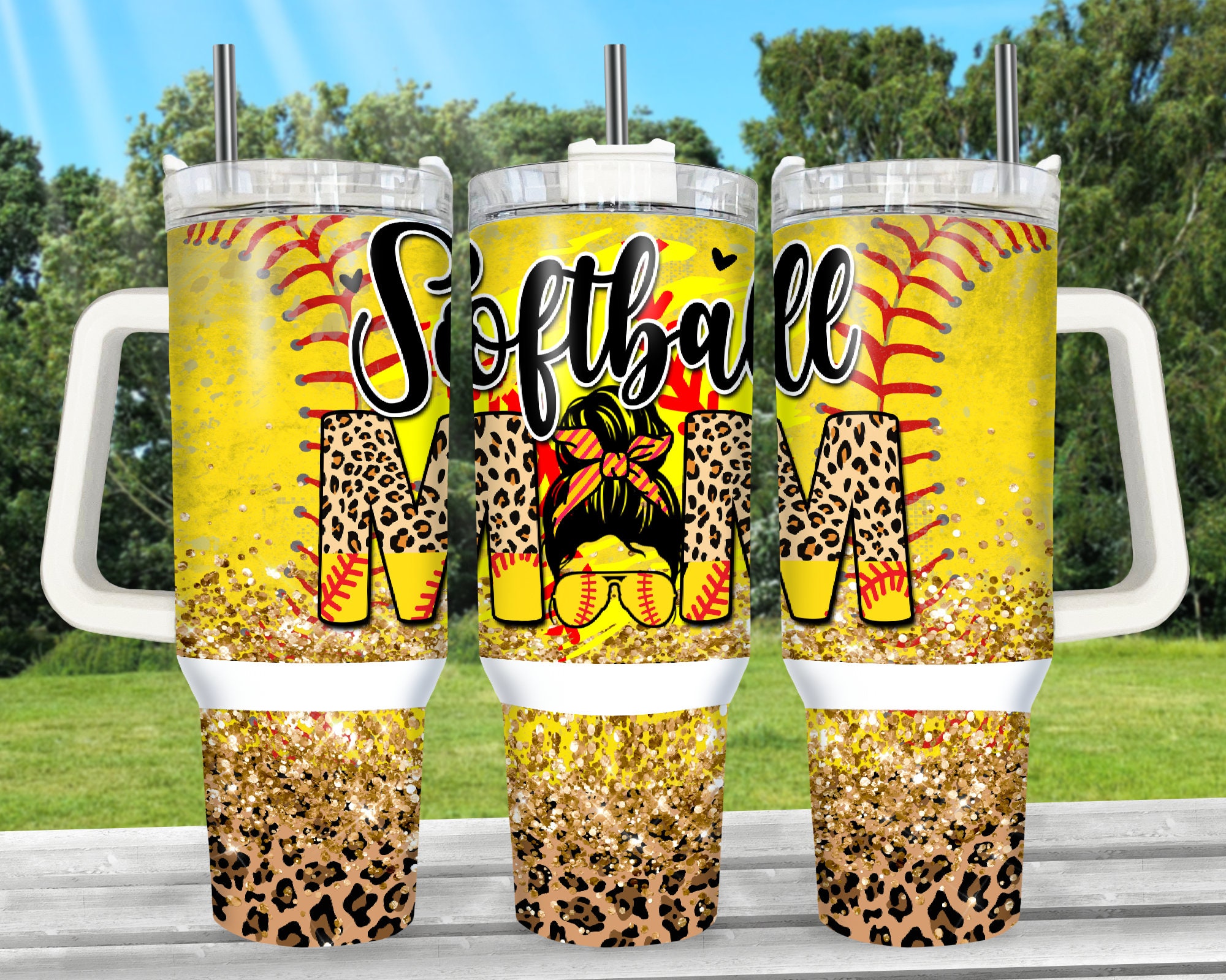 Softball Baseball Mom Cheetah Glitter 40 Oz 2 Piece Tumbler Sublimation ...