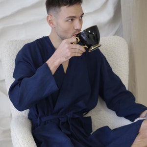 Men’s Linen Robe – Natural Bath Robe for Men, Lightweight, Soft Organic ...