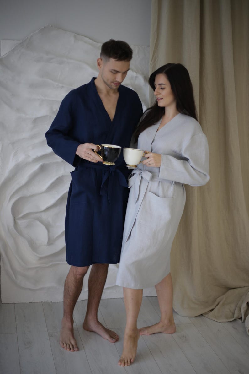 Men’s Linen Robe – Natural Bath Robe for Men, Lightweight, Soft Organic ...