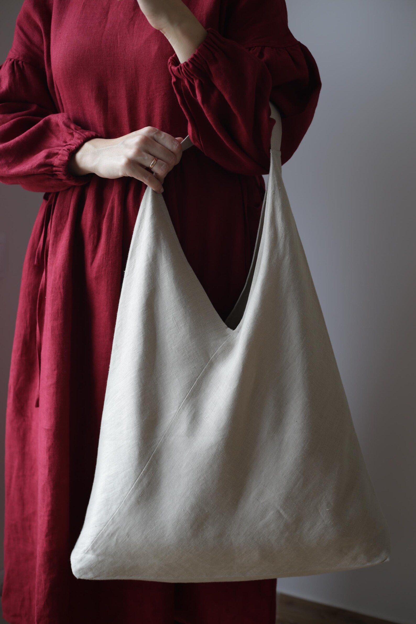 Large Linen Tote Bag – Minimalist Natural Beach & Shopping Bag With ...