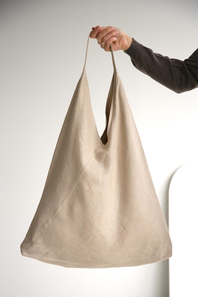Large Linen Tote Bag – Minimalist Natural Beach & Shopping Bag With ...