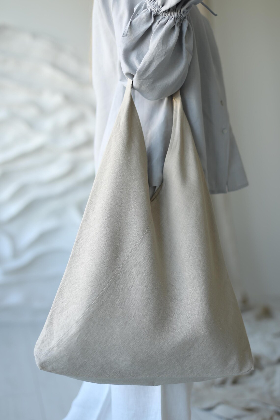 Large Linen Tote Bag – Minimalist Natural Beach & Shopping Bag With ...