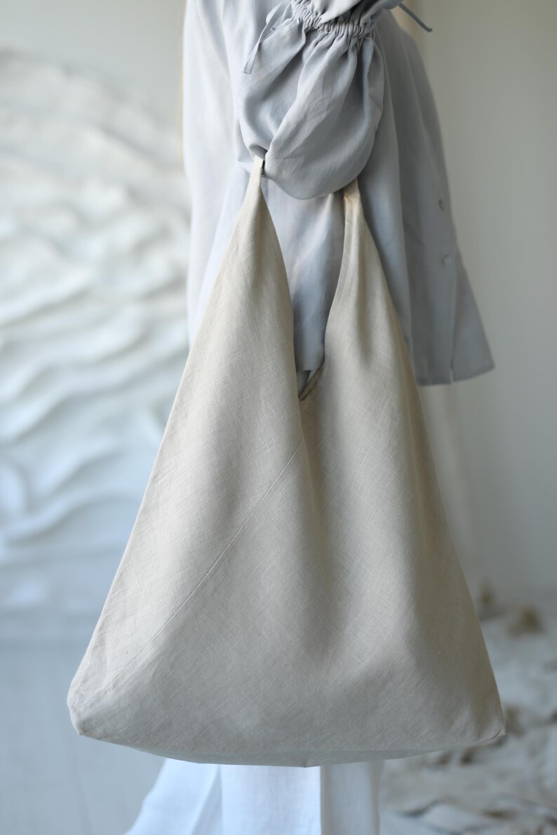 Large Linen Tote Bag – Minimalist Natural Beach & Shopping Bag With ...