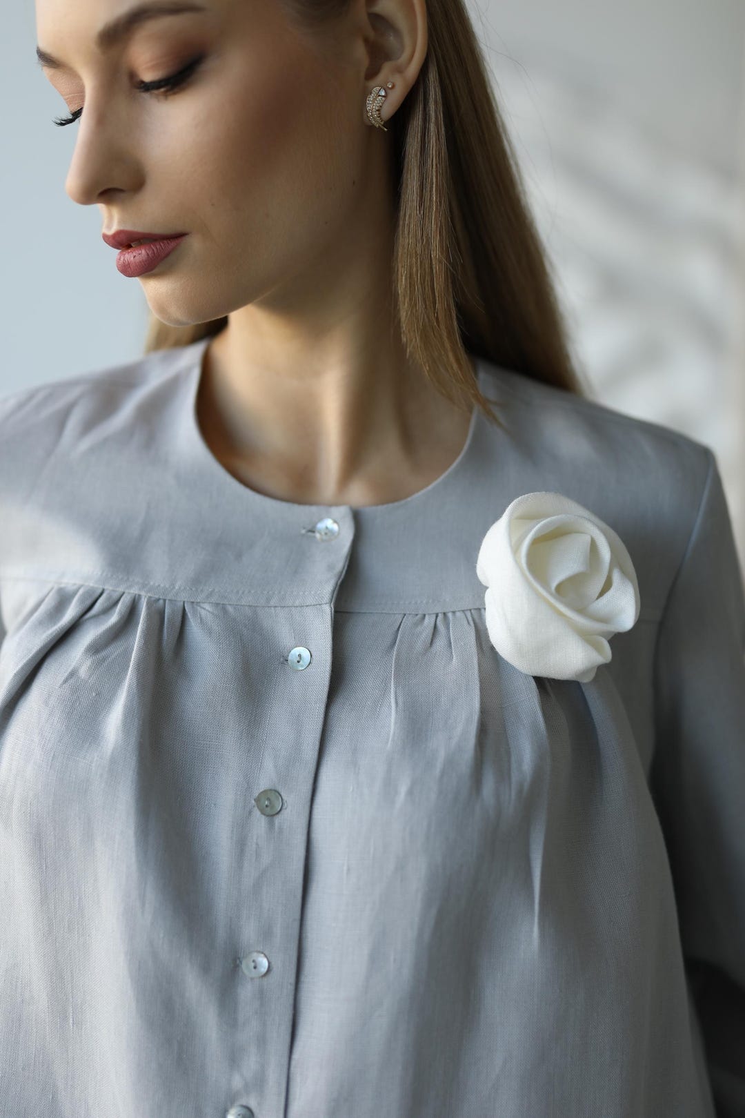 Linen Brooch, Fabric Blouse Pin, Dress Flower Brooch, Zero Waste ...