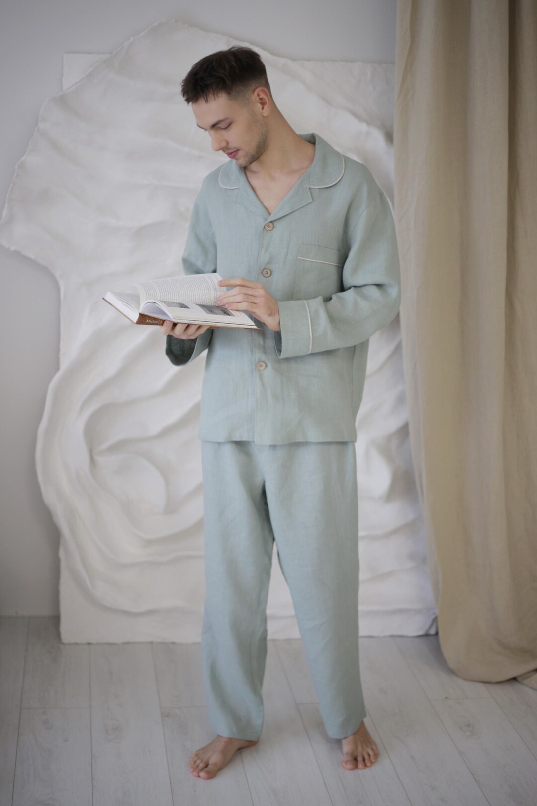 Linen Pajama Pants and Shirt Set for Men Canada - Organic Linen Bedding ...