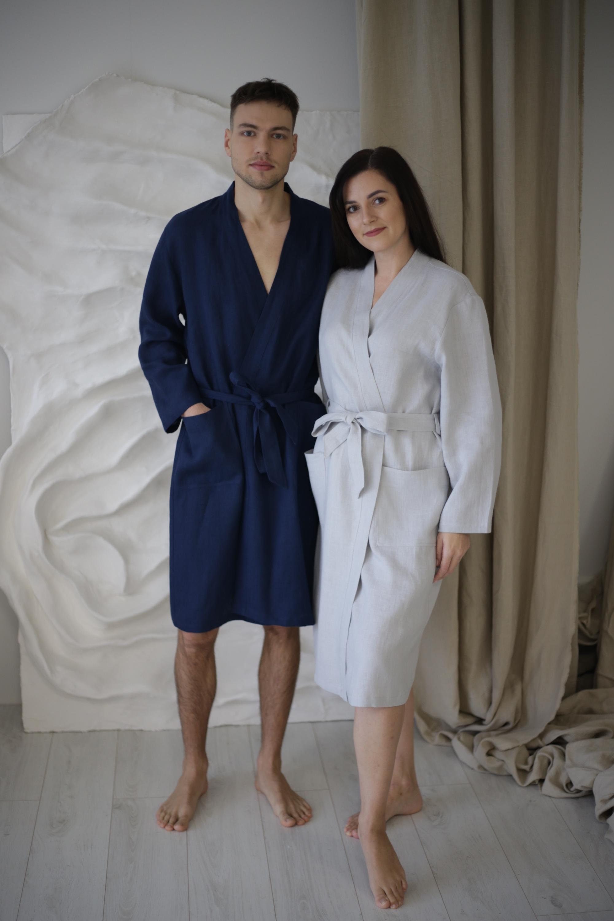 Men’s Linen Robe – Natural Bath Robe for Men, Lightweight, Soft Organic ...