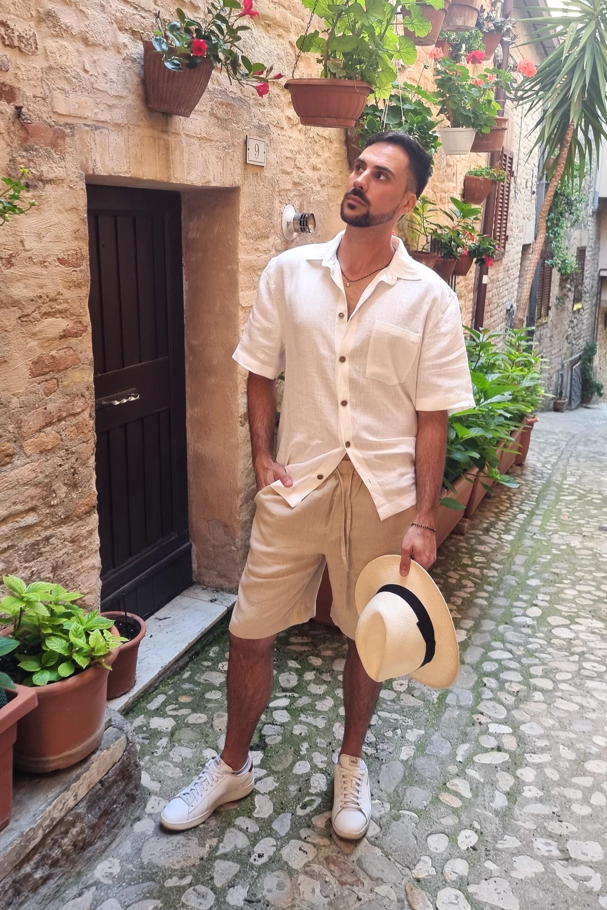 Men's Linen Shorts MIAMI - Boxer Shorts With Elastic Waist and ...
