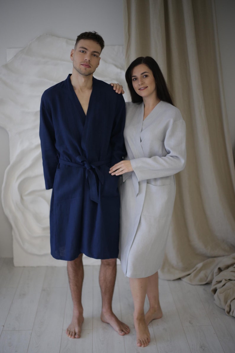 Men’s Linen Robe – Natural Bath Robe for Men, Lightweight, Soft Organic ...