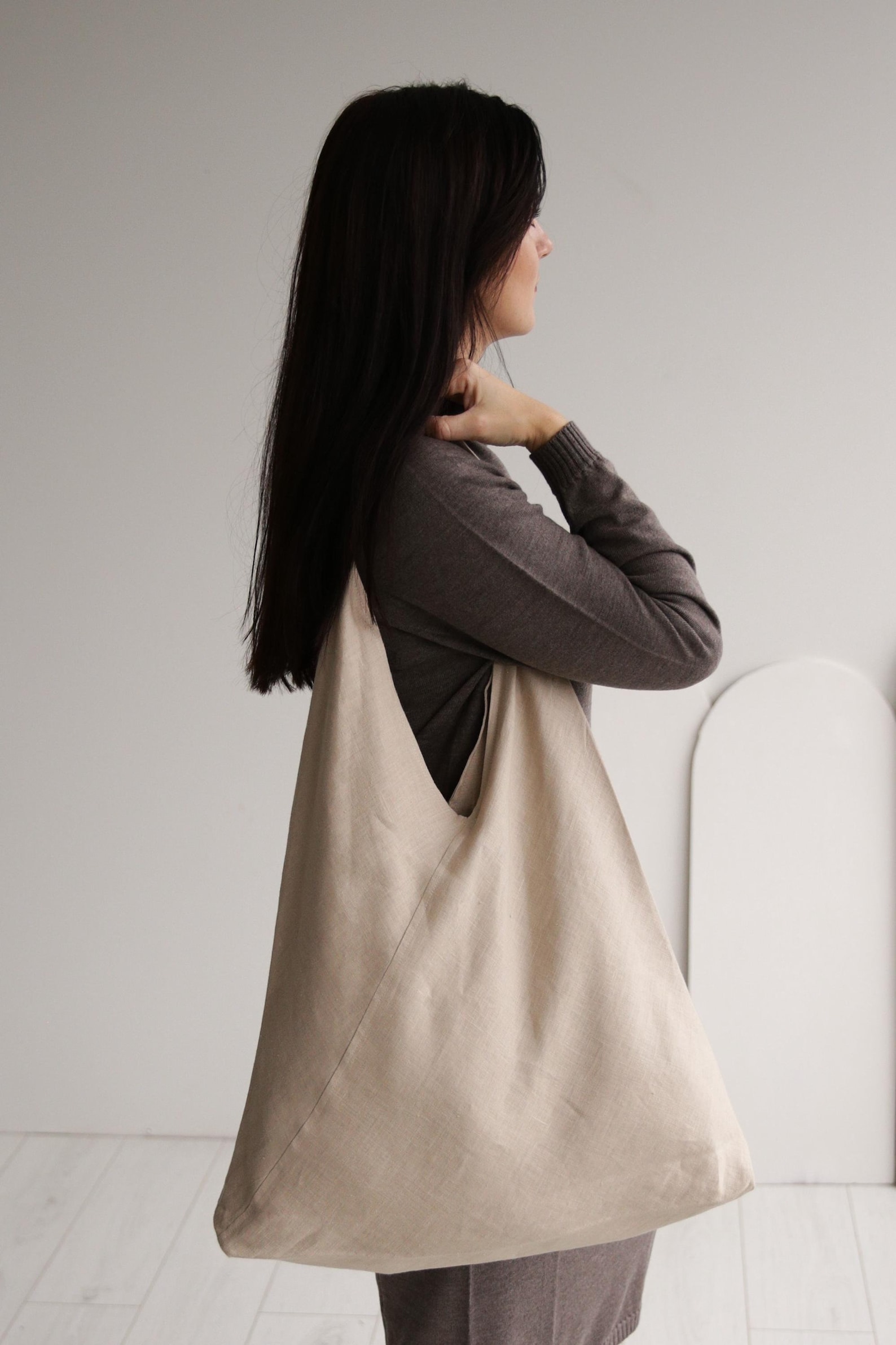 Large Linen Tote Bag – Minimalist Natural Beach & Shopping Bag With ...