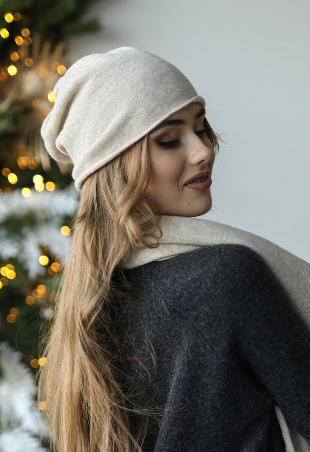 Knitted Cashmere Wool Slouchy Beanie Simple and Think Soft - Etsy