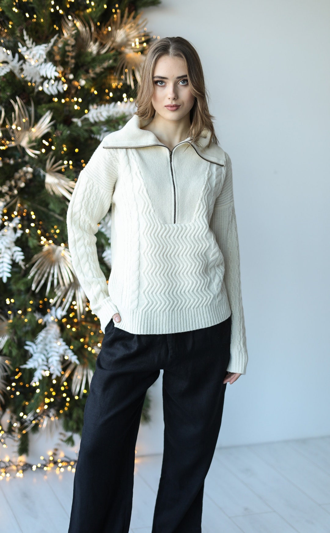 100% Soft Wool Sweater Milky White, Knitted Minimal Scandi Woollen ...