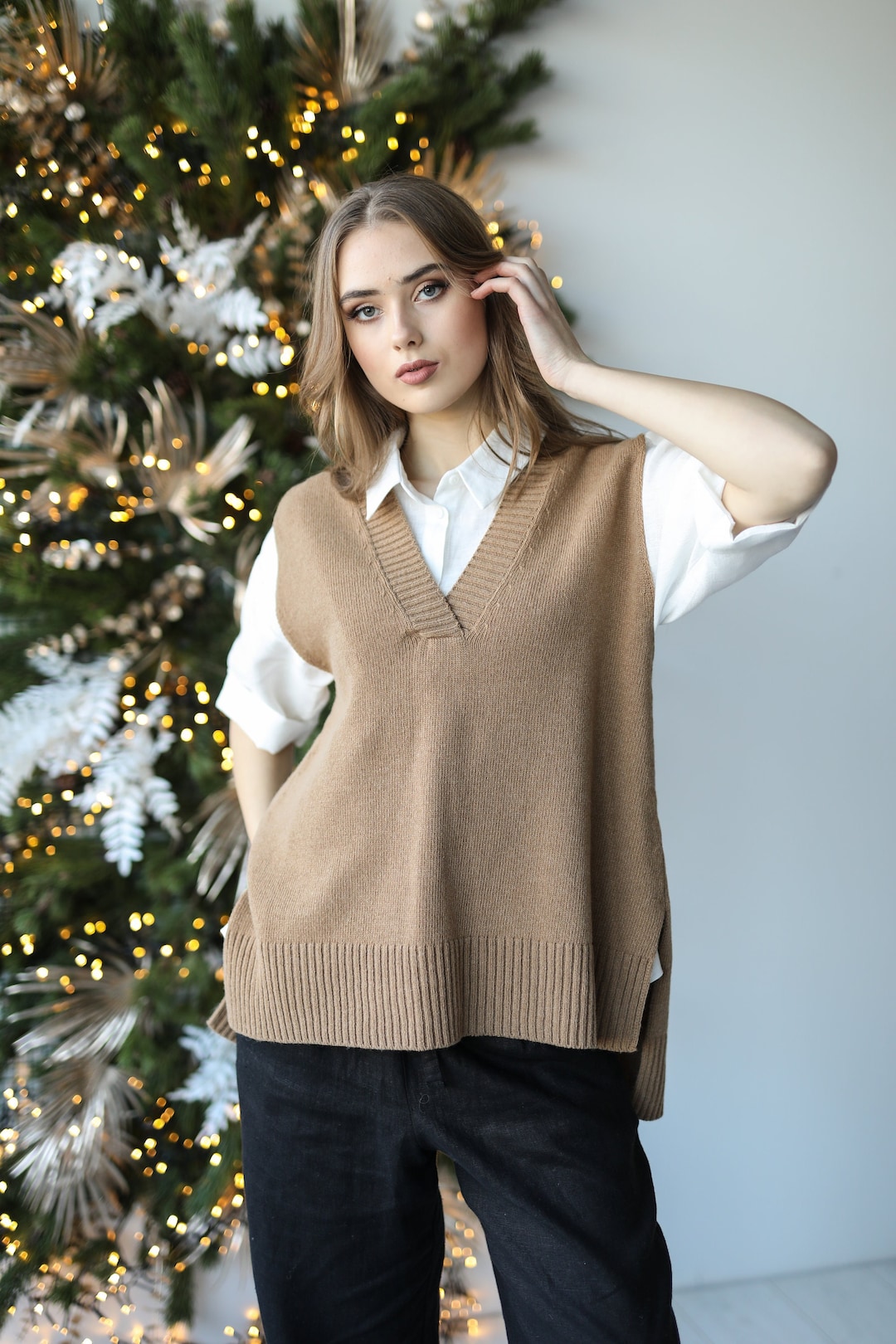 Wool Vest in Camel Colour, 100% Soft Wool Versatile Sleeveless Vest ...