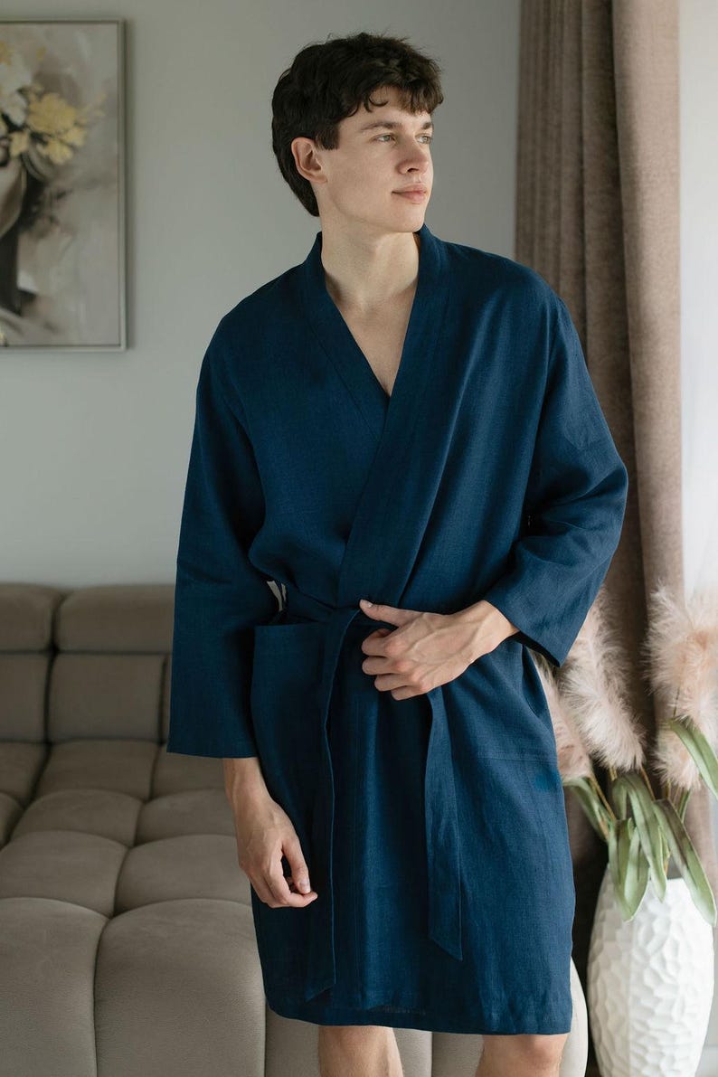 Men’s Linen Robe – Natural Bath Robe for Men, Lightweight, Soft Organic ...