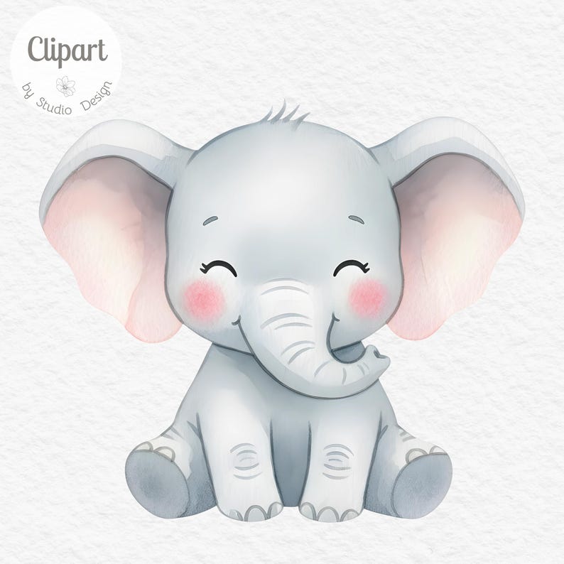 Cute Safari Elephant Clipart PNG – Watercolor Baby Jungle Animal ...